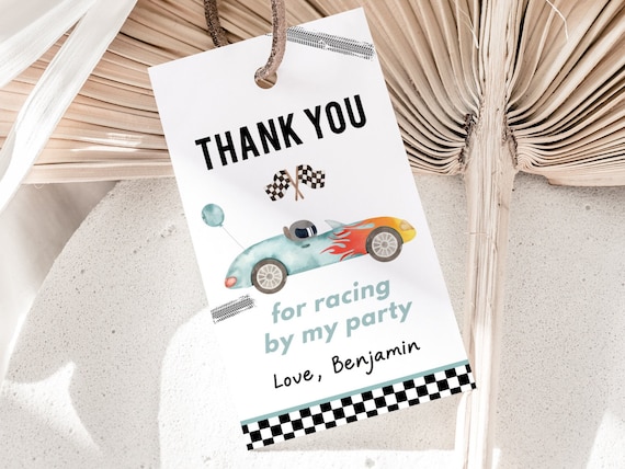 Editable Race Car Birthday Thank You Tags Favor Tags Two Fast Birthday Racing Party Racing Car ...