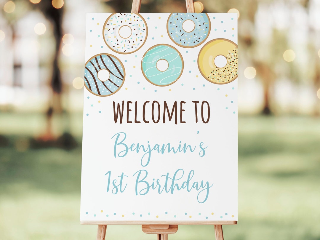 Editable Donut Birthday Welcome Sign, Donut Grow Up, Blue Donut, Donut ...
