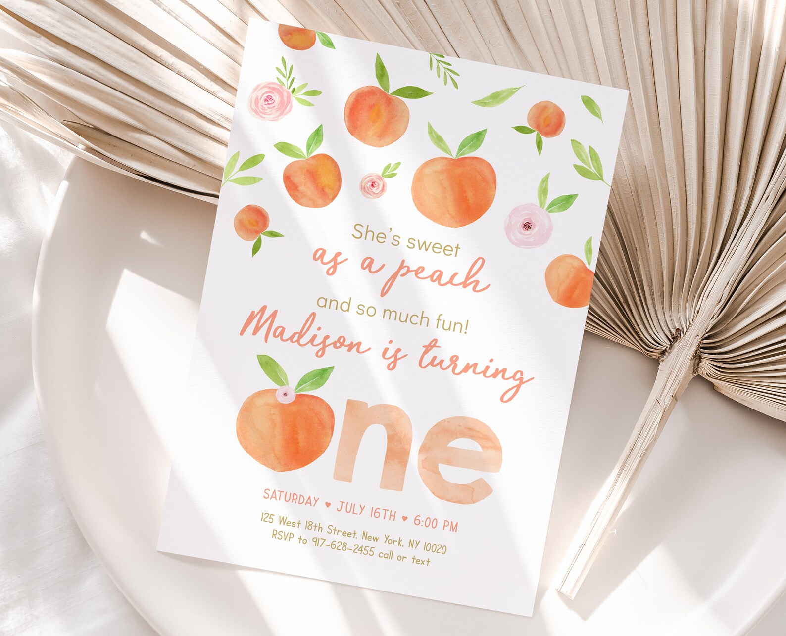 Editable Peach Birthday Invitation Sweet as A Peach First | Etsy