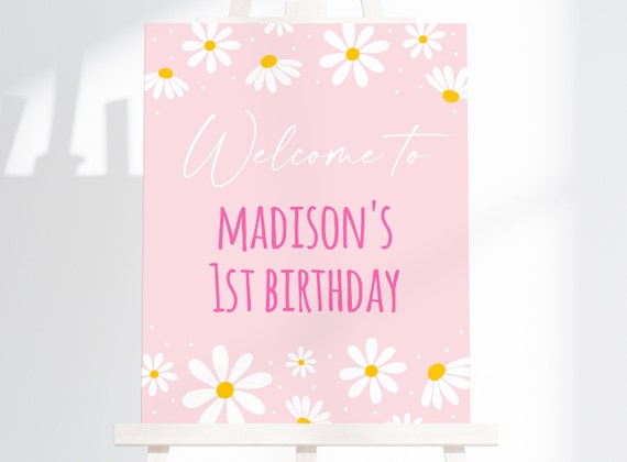 Daisy First Birthday Welcome Sign Retro Daisy Birthday Party Sign Pink ...