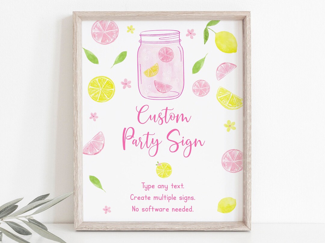 Editable Pink Lemonade Birthday Party Sign Pink Lemonade Party Lemonade ...