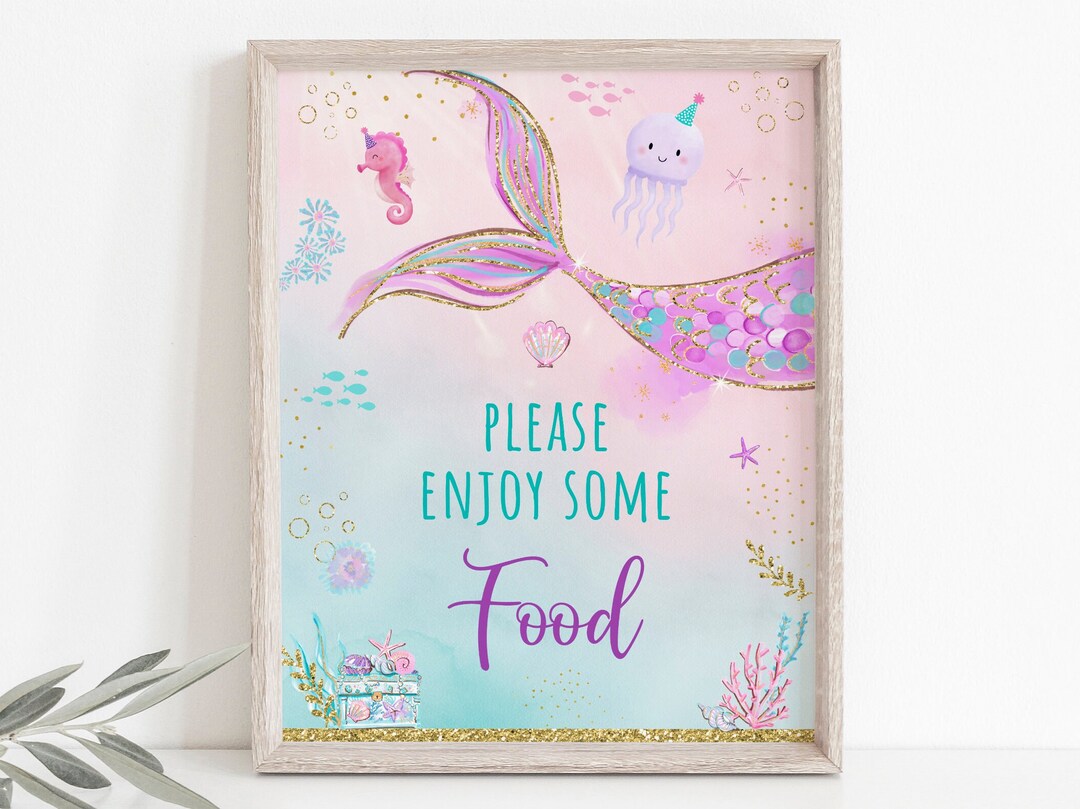 Mermaid Birthday Food Sign Mermaid Party Sign Little Mermaid Birthday ...