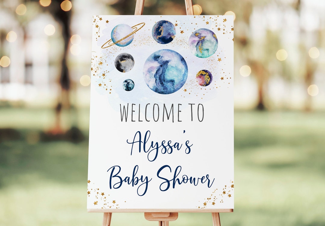 Editable Space Baby Shower Welcome Sign Galaxy Planets Outer Space Moon ...