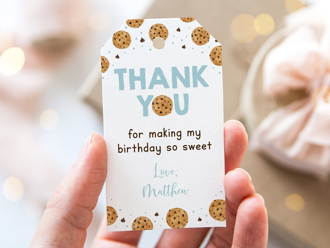 Editable Cookie Birthday Thank You Tag, Favor Tag, One Sweet Cookie ...