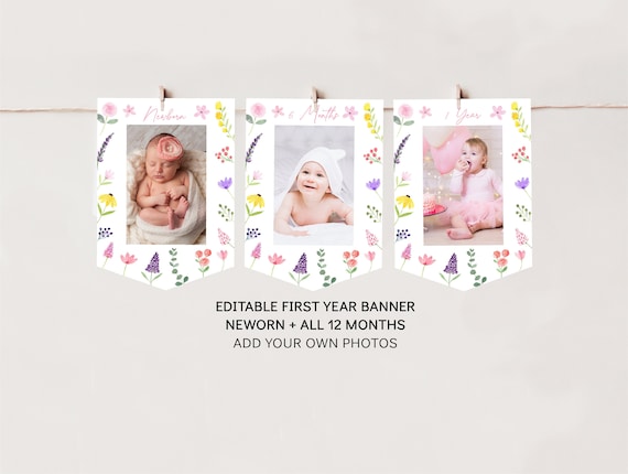 Wildflower First Birthday Banner Monthly Photo Banner Little Wildflower ...