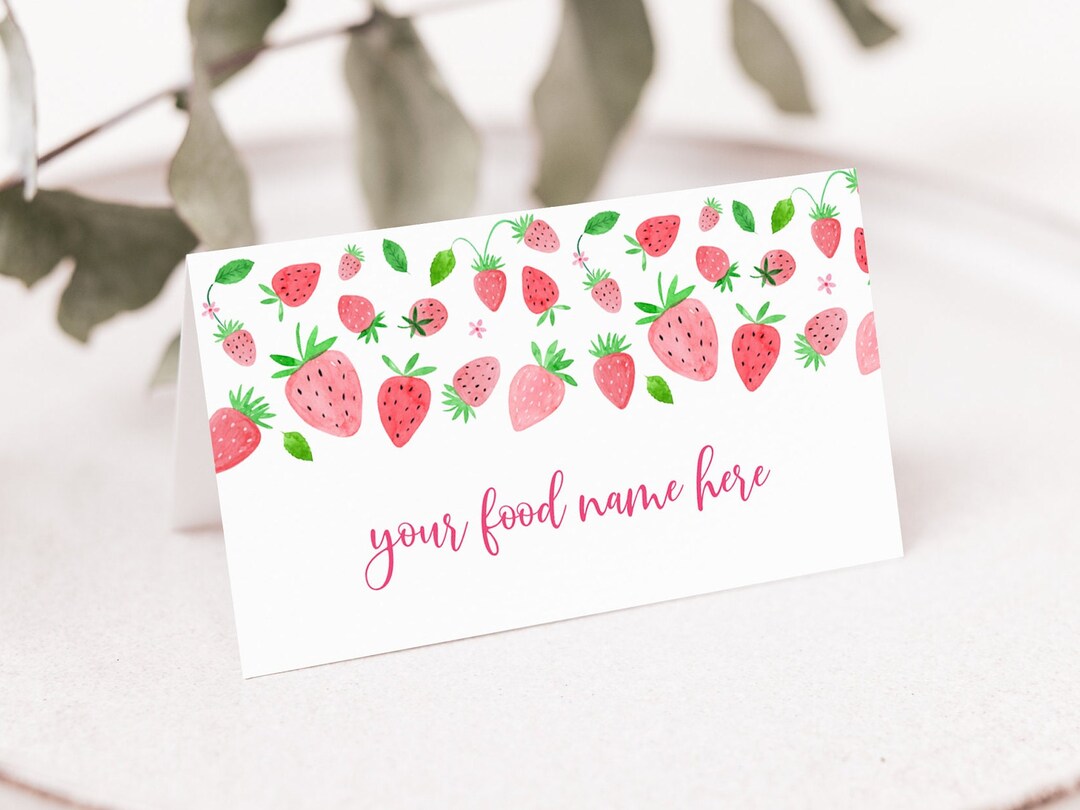 Editable Strawberry Birthday Tent Cards Food Labels Strawberry Party ...