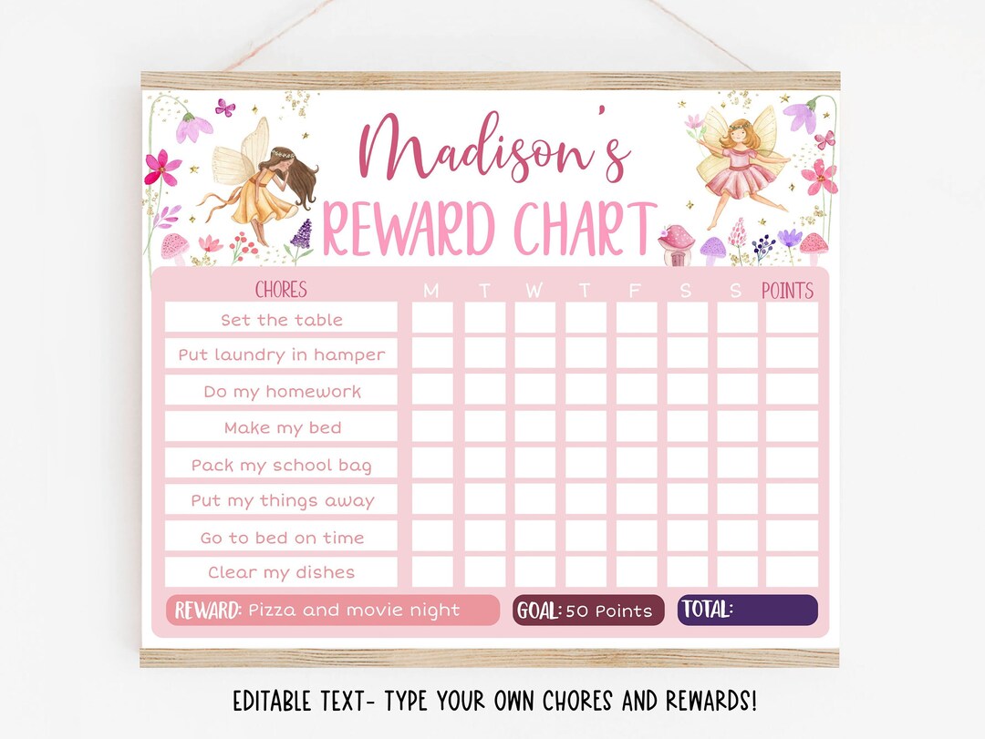 Editable Fairy Reward Chart Fairy Garden Behavior Chart Girls Daily ...