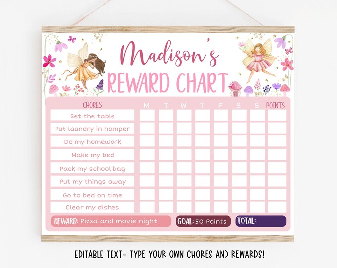 Fairy Chore Chart | Toddler Reward Chart | Editable Printable Behavior ...