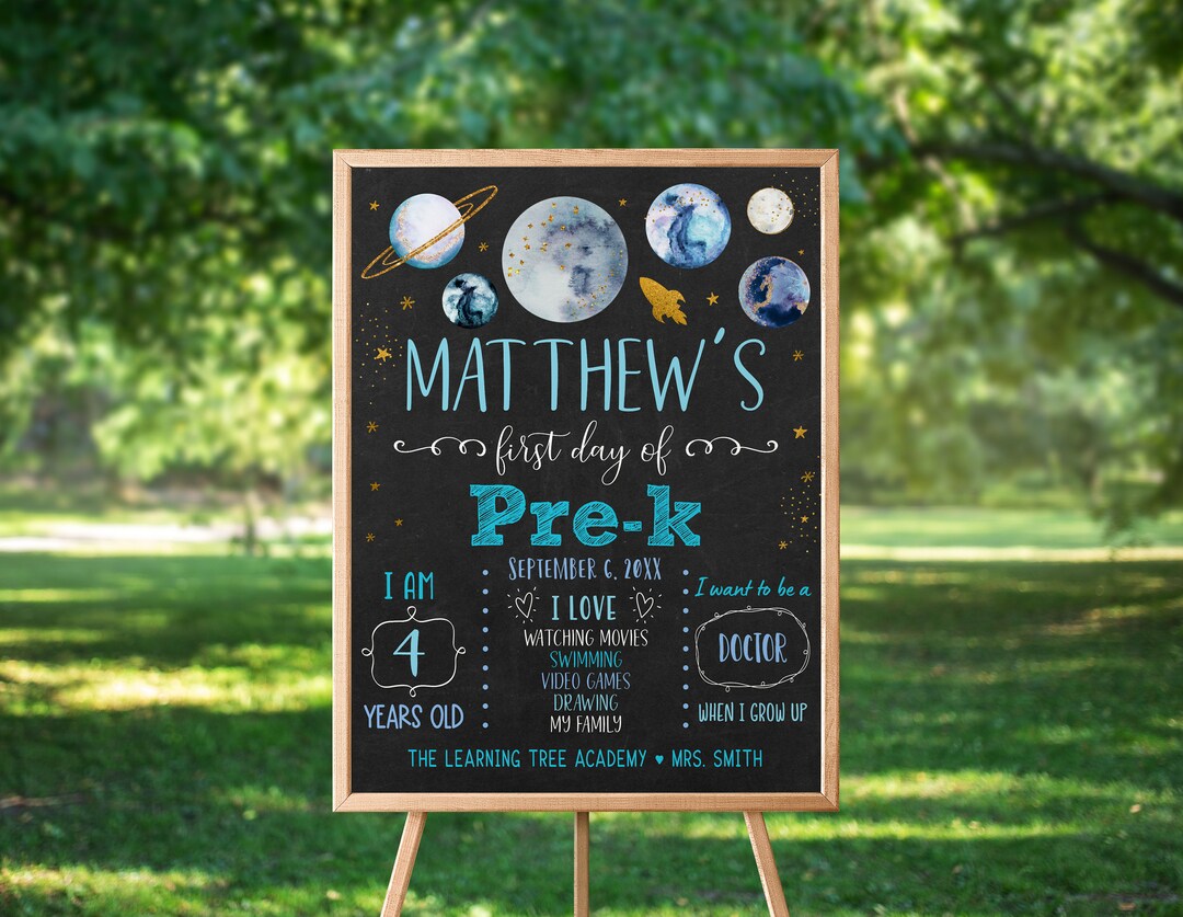 Editable First Day of Pre-k Sign Space Planets First Day of Pre ...