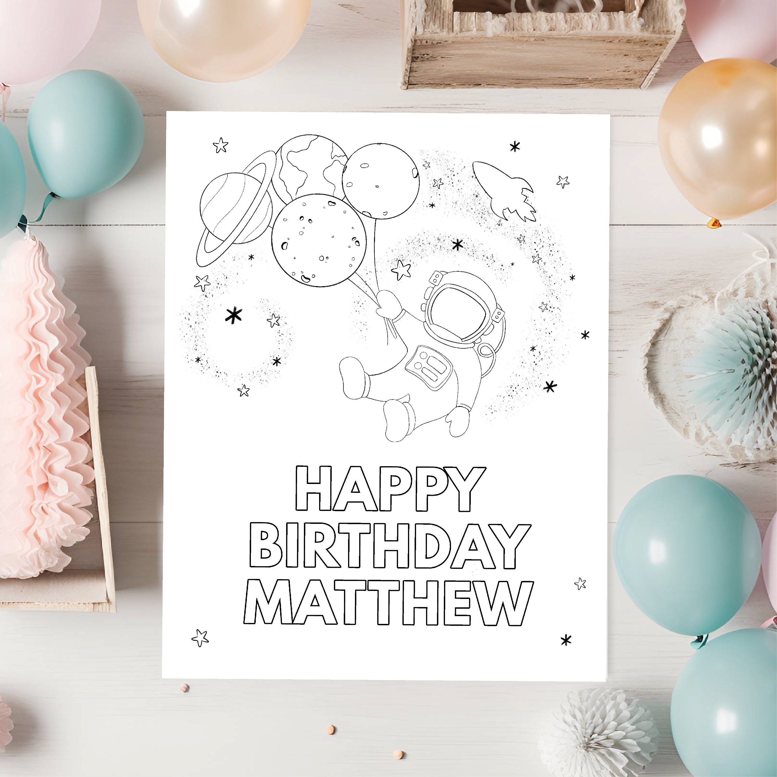 Editable Space Birthday Coloring Page Astronaut Birthday Party Galaxy ...