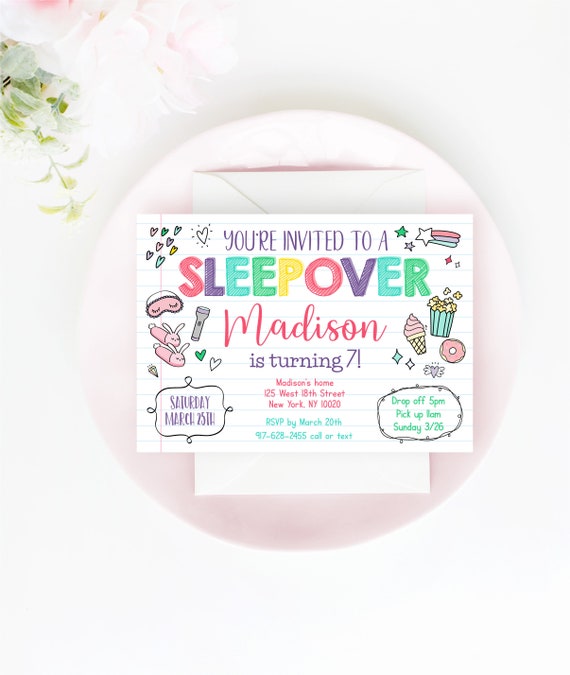 Editable Sleepover Birthday Invitation Sleepover Party Slumber Party
