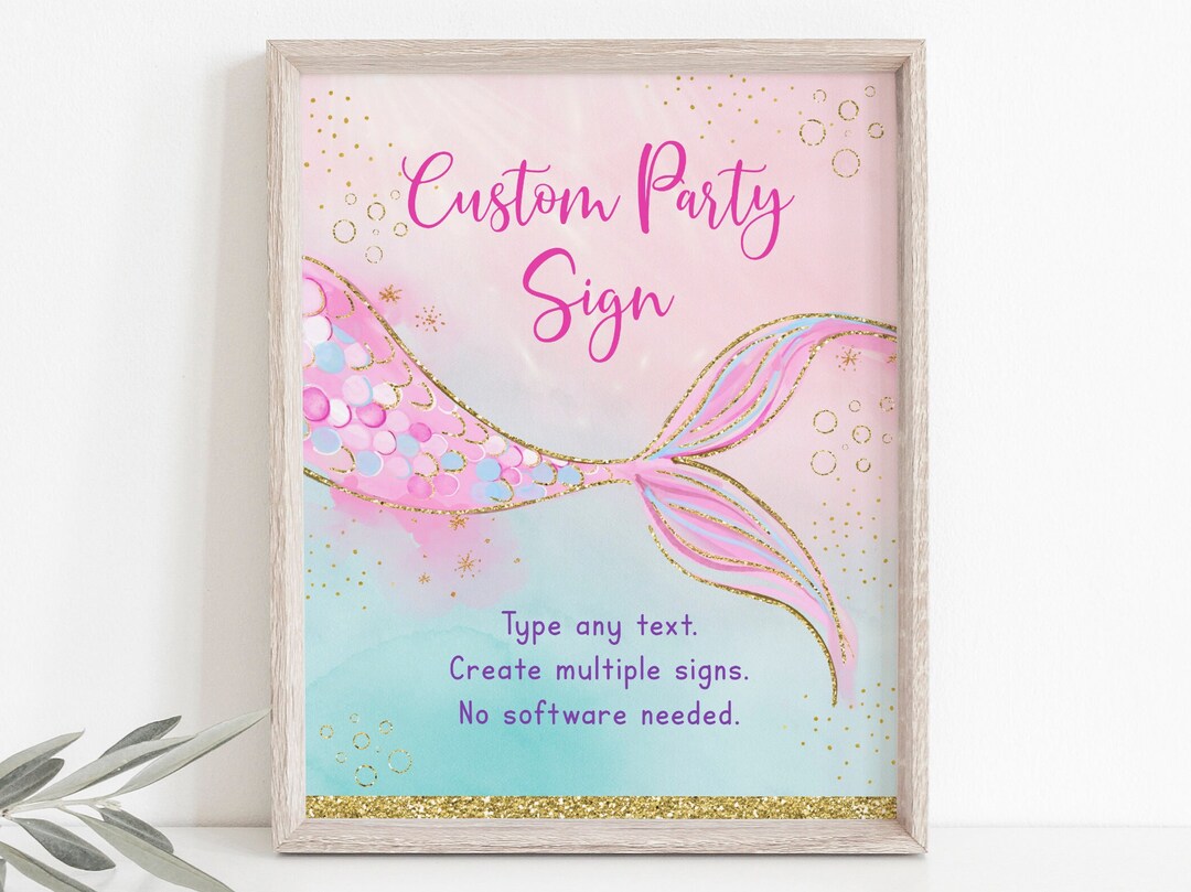 Editable Mermaid Birthday Sign Party Sign Pink Mermaid Tail - Etsy