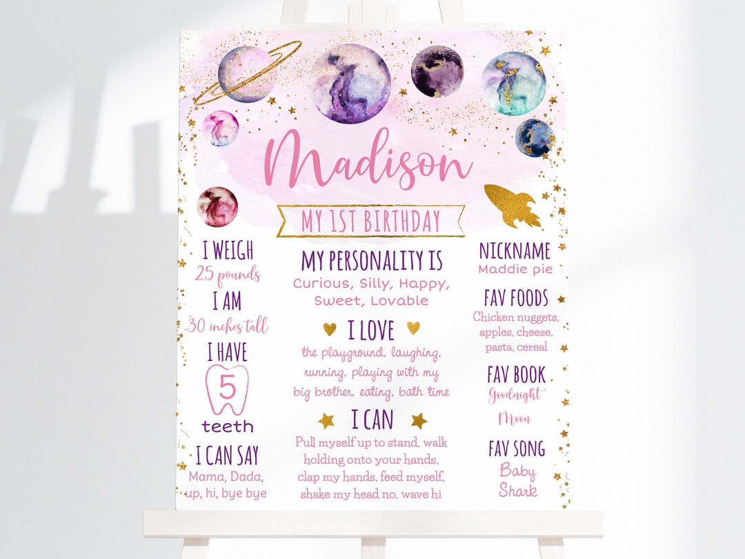 Editable Space Birthday Milestone Poster 1st Birthday Milestone Pink ...