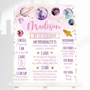 Editable Space Birthday Milestone Poster 1st Birthday Milestone Pink ...