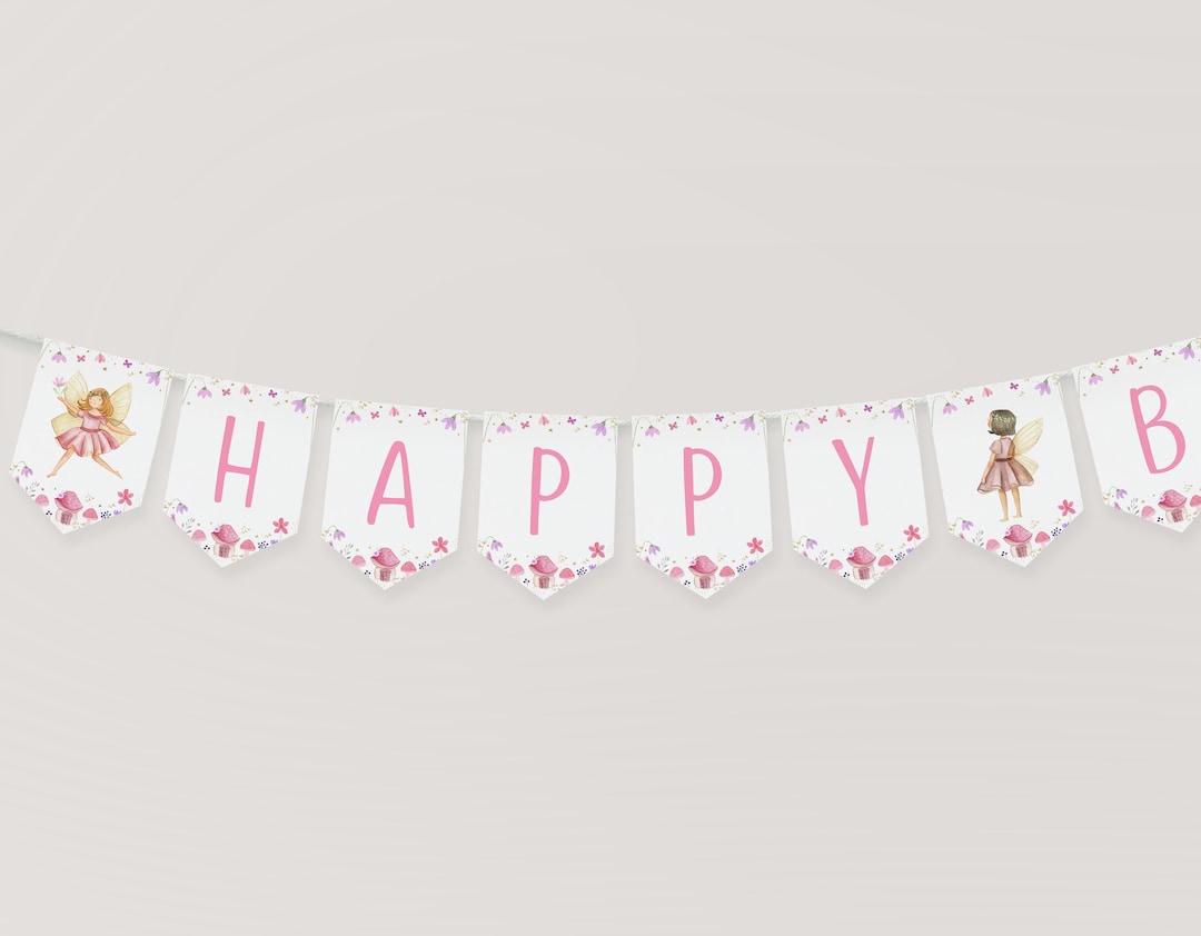 Editable Fairy First Birthday Banner Fairy Garden Birthday Fairy Party ...