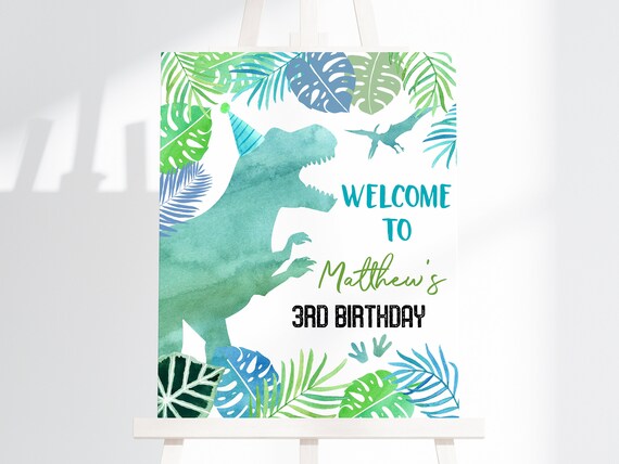 Editable Dinosaur Birthday Welcome Sign T-Rex Birthday Dinosaur Party ...