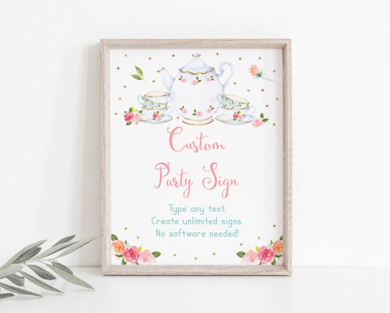 Editable Tea Party Birthday Sign Table Sign Two For Tea Girls Tea Party ...