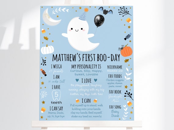 Editable Blue Ghost First Birthday Milestone Sign First Boo-day Little ...