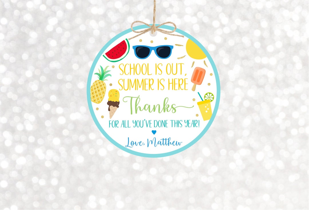 Editable Teacher Appreciation Gift Tag Thank You Tag Summer Blue Gold ...