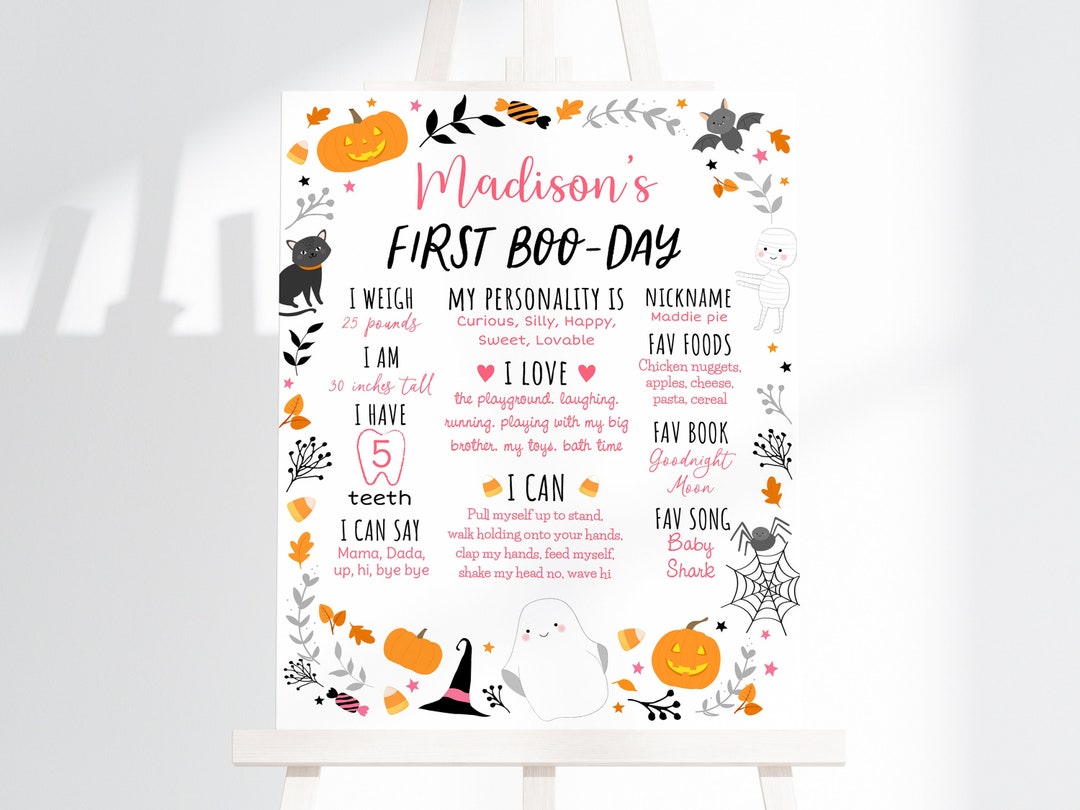 Editable Halloween First Birthday Milestone Sign First Boo-day Little ...