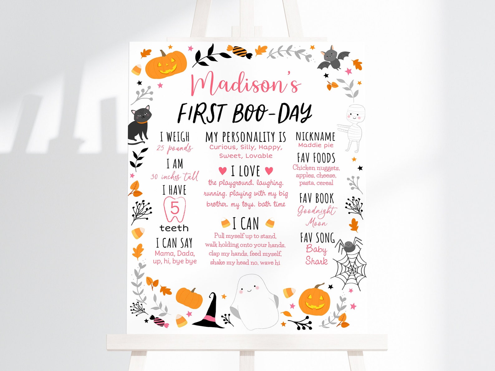 Editable Halloween First Birthday Milestone Sign First Boo-day - Etsy