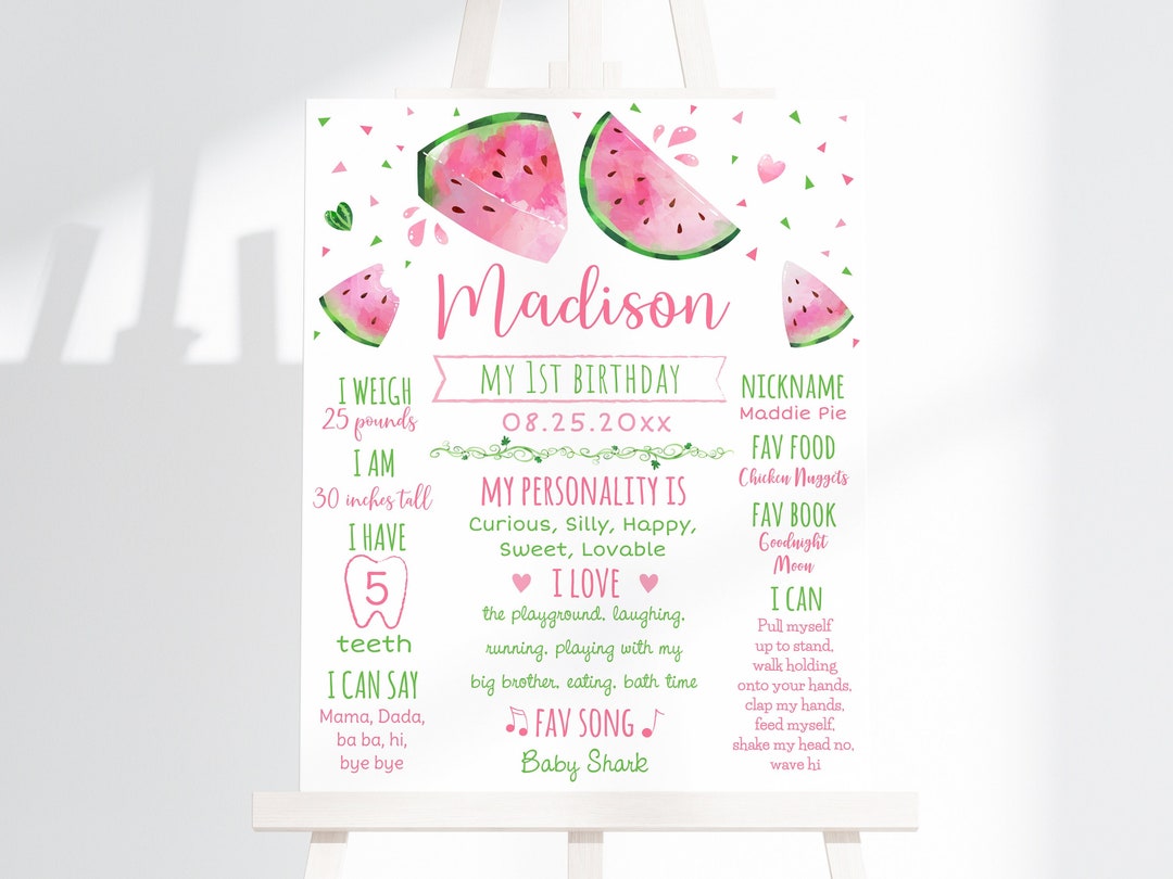 Editable Watermelon Birthday Milestone Poster Watermelon First Birthday ...