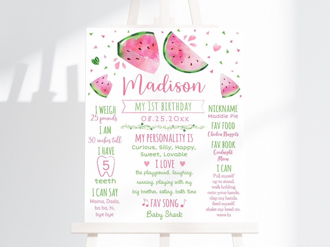 Editable Watermelon Birthday Milestone Poster Watermelon First - Etsy