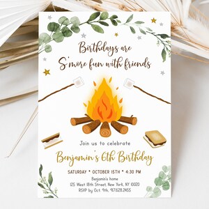 Editable S'mores Birthday Invitation, Camping, Campfire, Bonfire, S ...