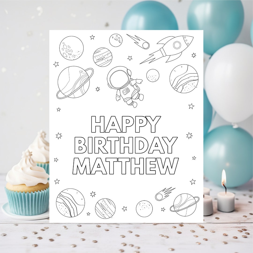 Editable Space Birthday Coloring Page Astronaut Birthday Party Galaxy ...
