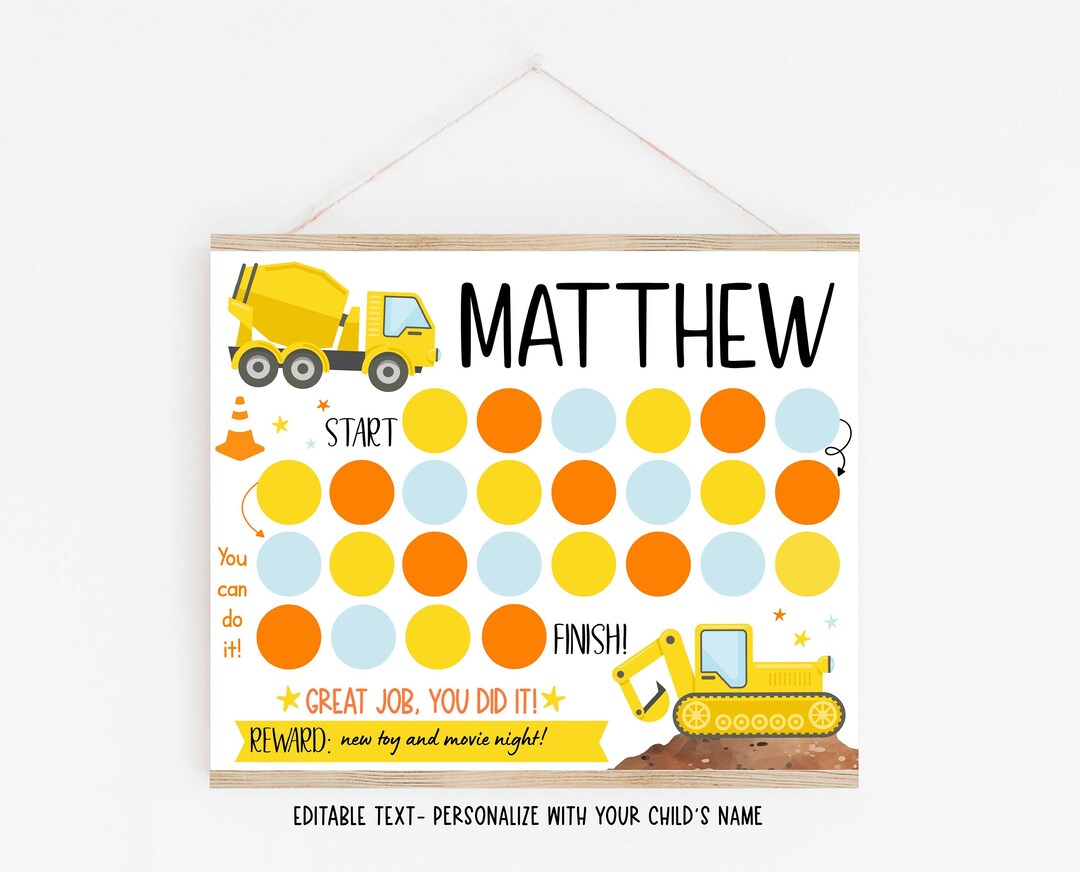 Editable Construction Reward Chart, Construction Sticker Chart, Boy ...