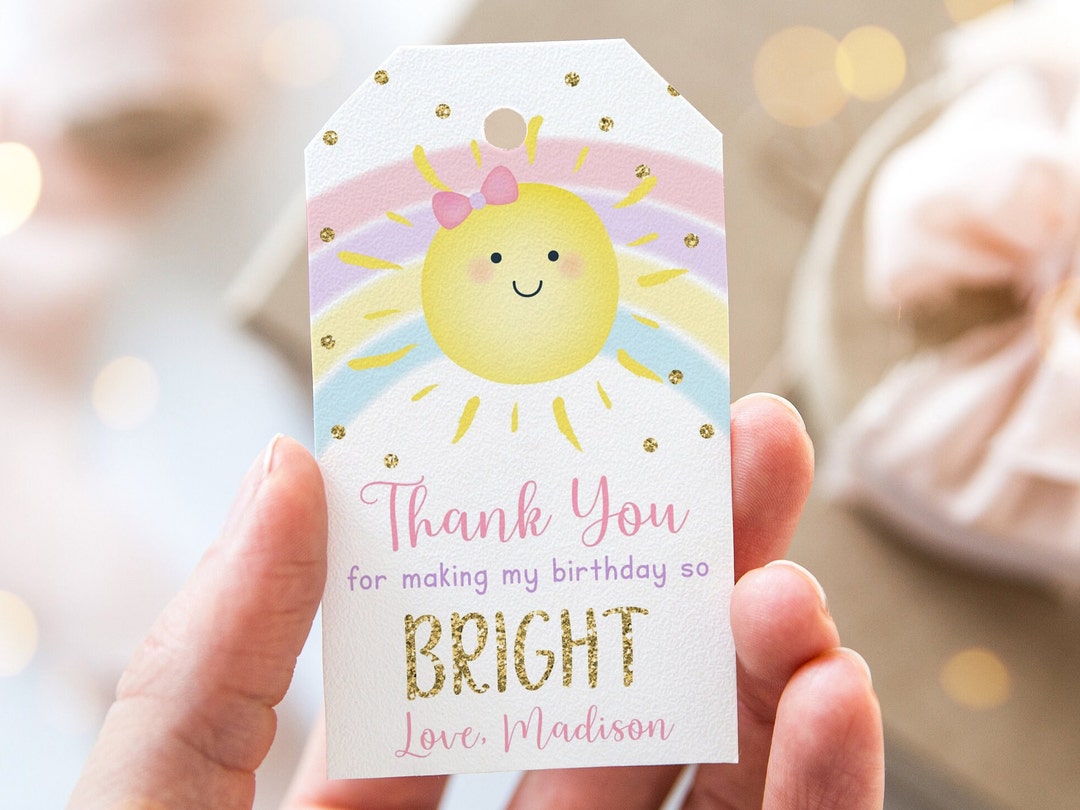 Editable Sunshine Rainbow Thank You Tags Favor Tags Rainbow Birthday ...