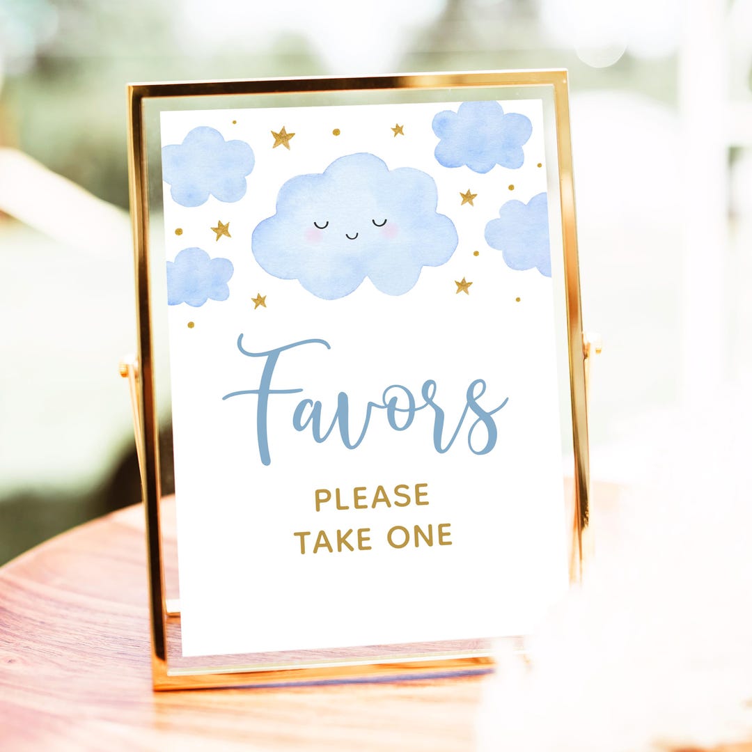 Editable Blue Twinkle Star Baby Sprinkle Favors Sign, Cloud, Boy Blue ...