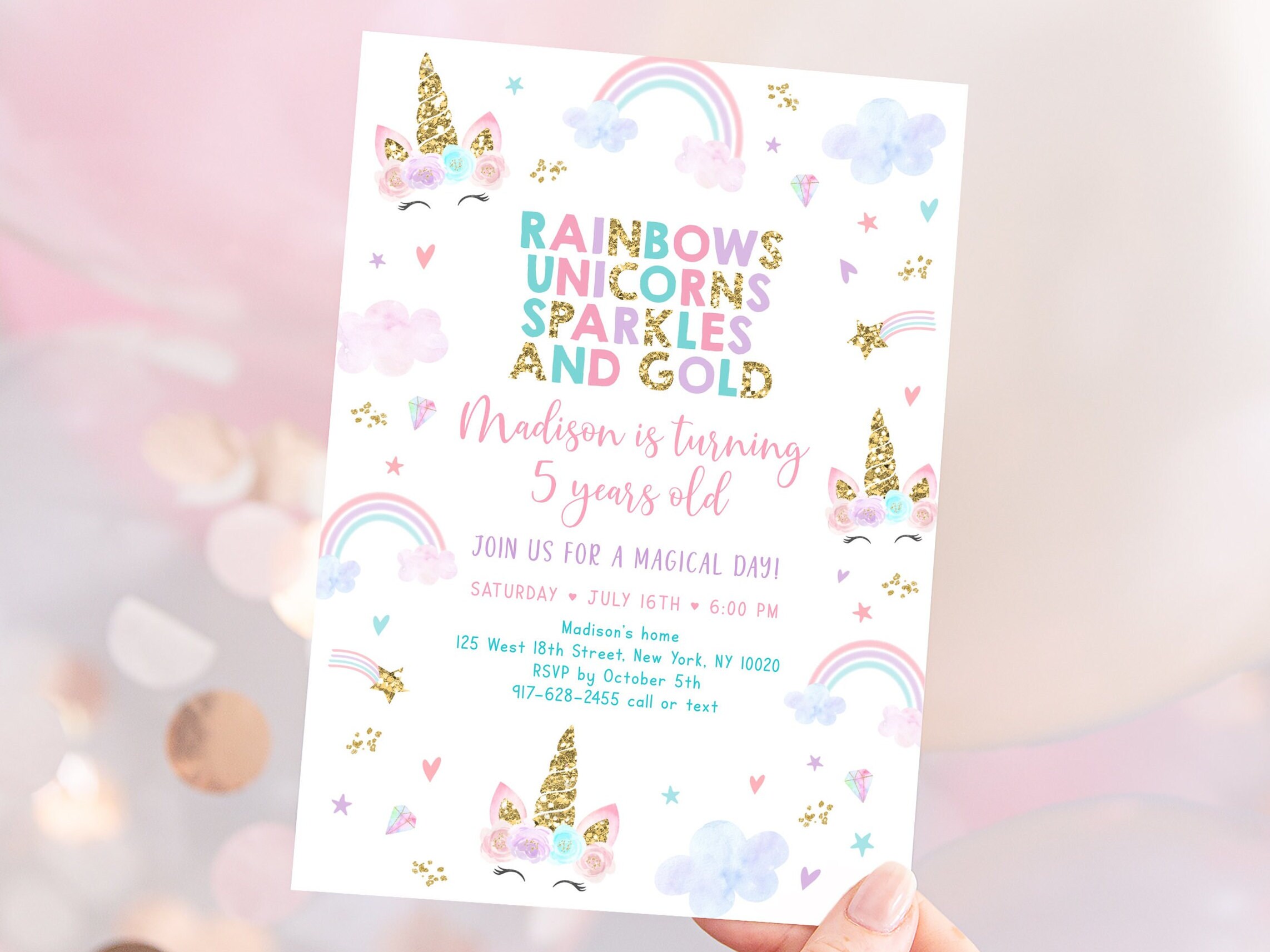 Editable Unicorn Rainbow Birthday Invitation Unicorns Rainbows Sparkles ...