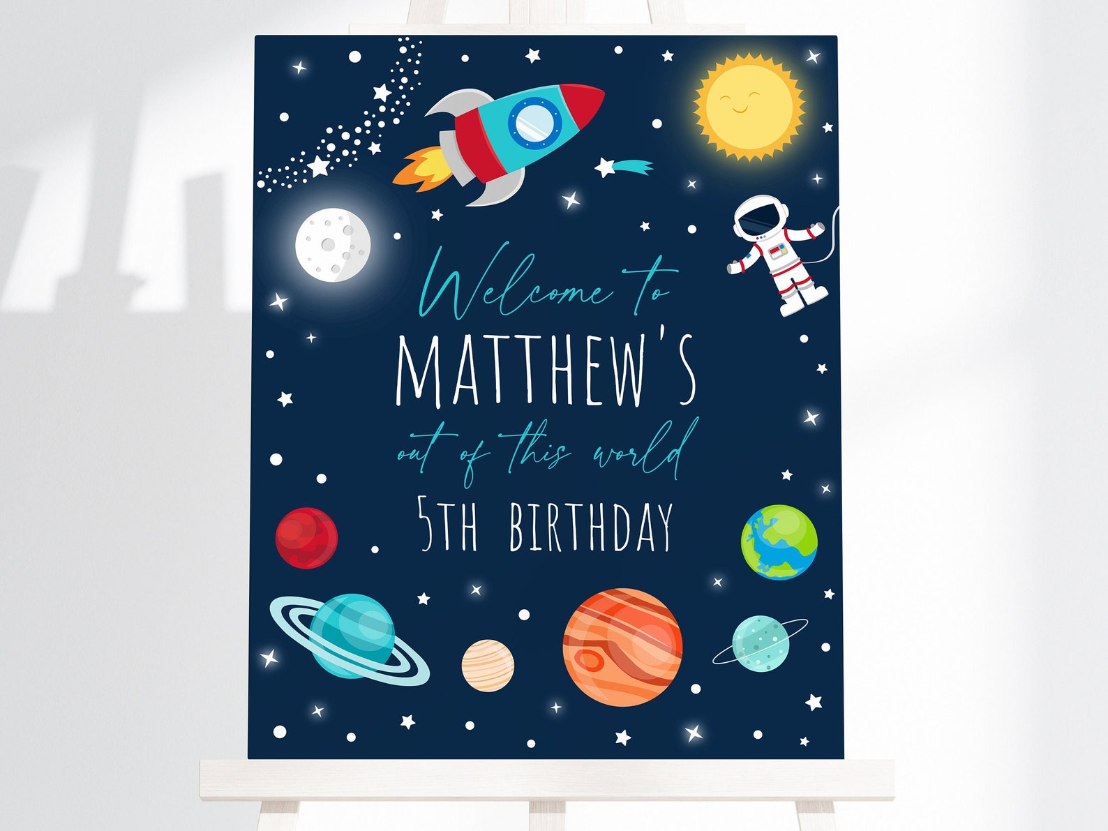 Editable Space Birthday Welcome Sign Astronaut Planet Outer - Etsy