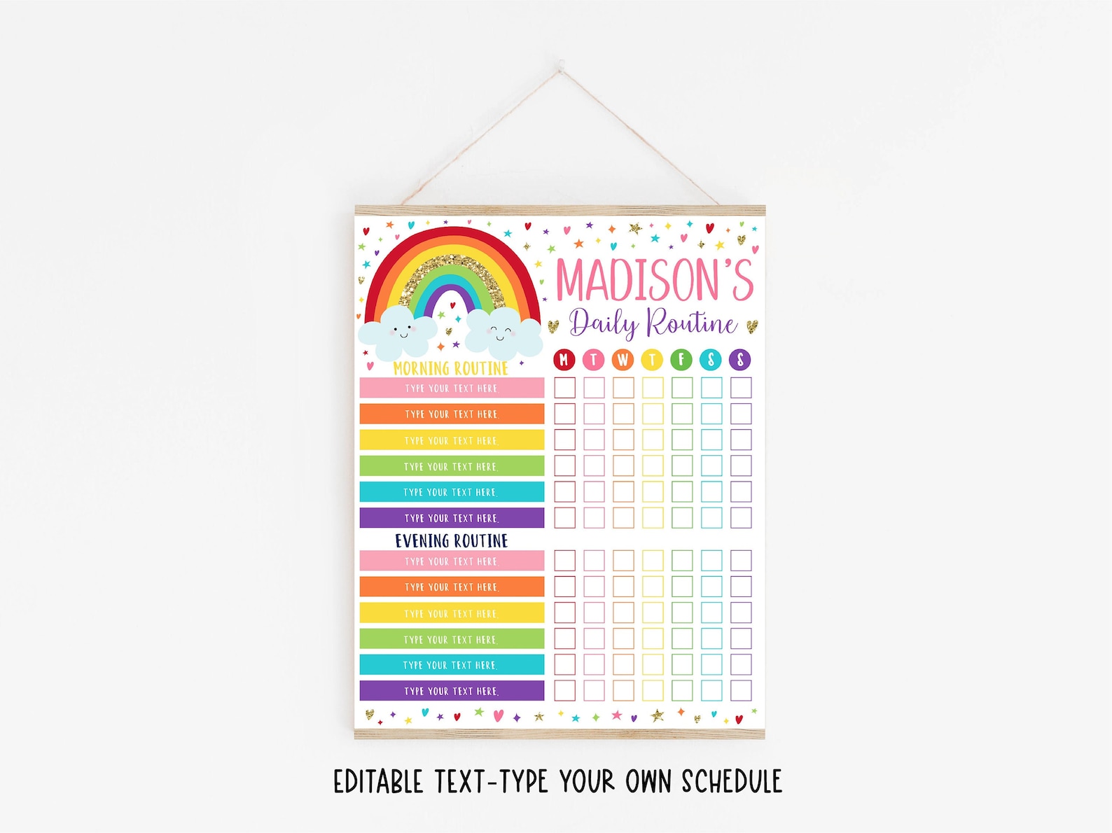 Editable Rainbow Daily Routine Chart Daily Schedule Morning & - Etsy