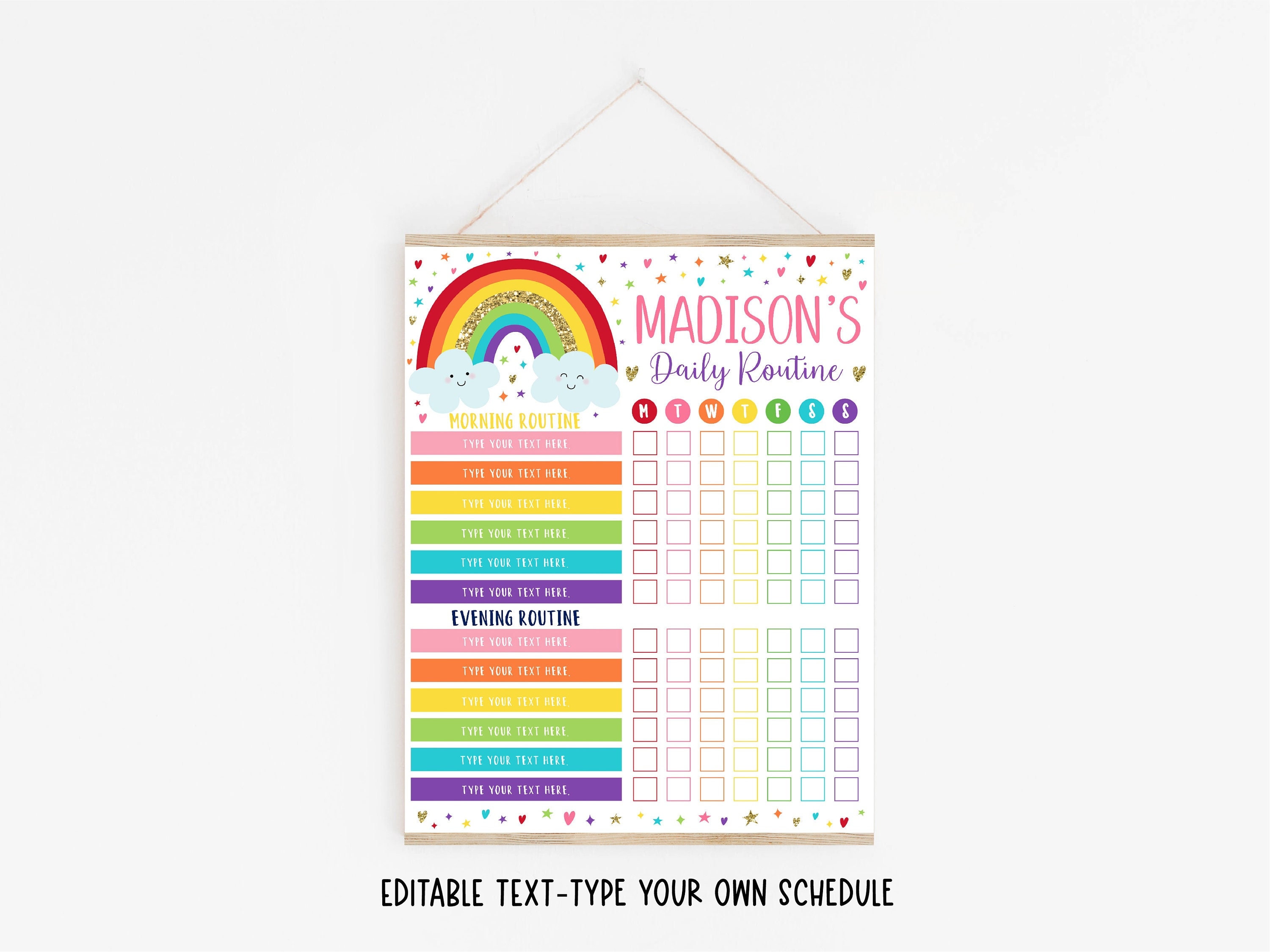 Editable Rainbow Daily Routine Chart Daily Schedule Morning & - Etsy ...