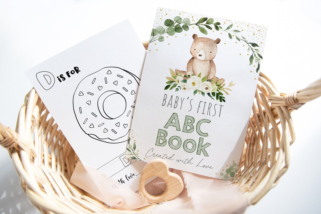 ABC Book Baby Shower Game Teddy Bear Greenery Alphabet - Etsy