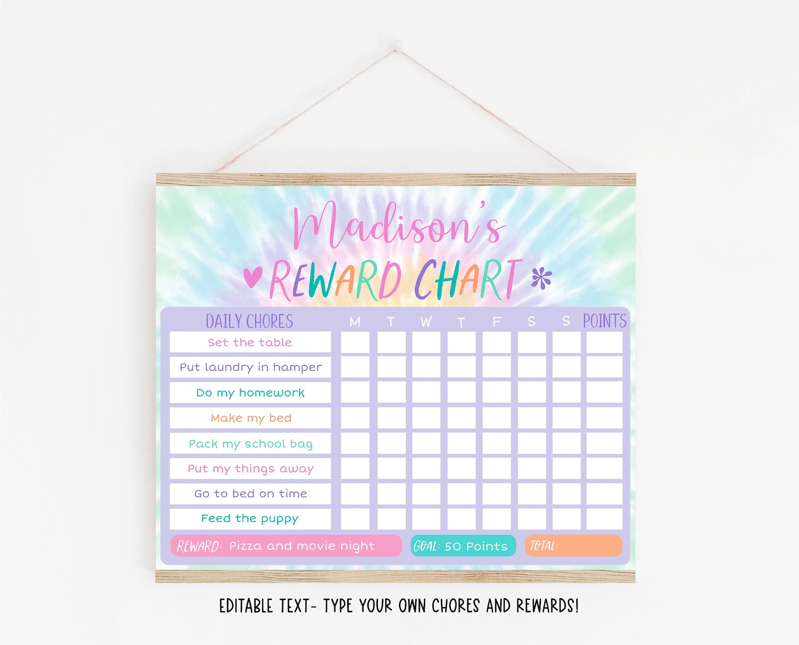 Editable Tie Dye Reward Chart Tie Dye Behavior Chart Pastel - Etsy