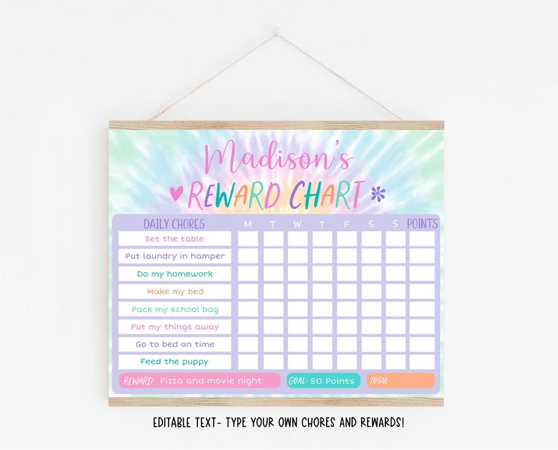 Editable Tie Dye Reward Chart Tie Dye Behavior Chart Pastel - Etsy