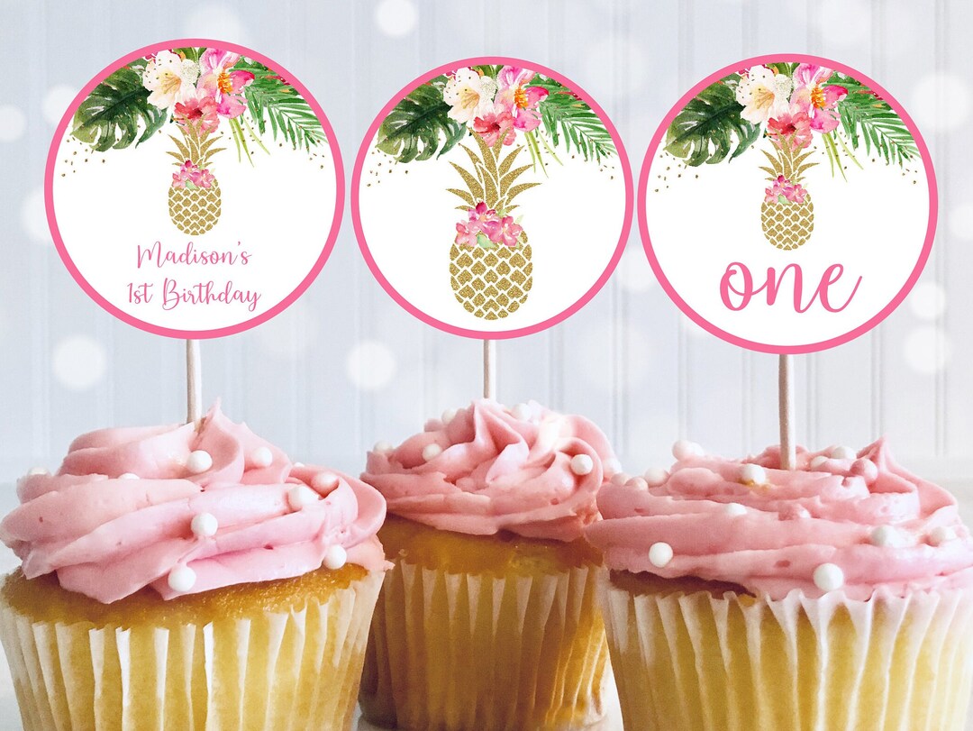 Editable Pineapple Birthday Cupcake Toppers Sweet as A - Etsy