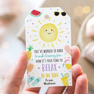Editable Summer Teacher Appreciation Gift Tag Relax in the Sun Tag ...