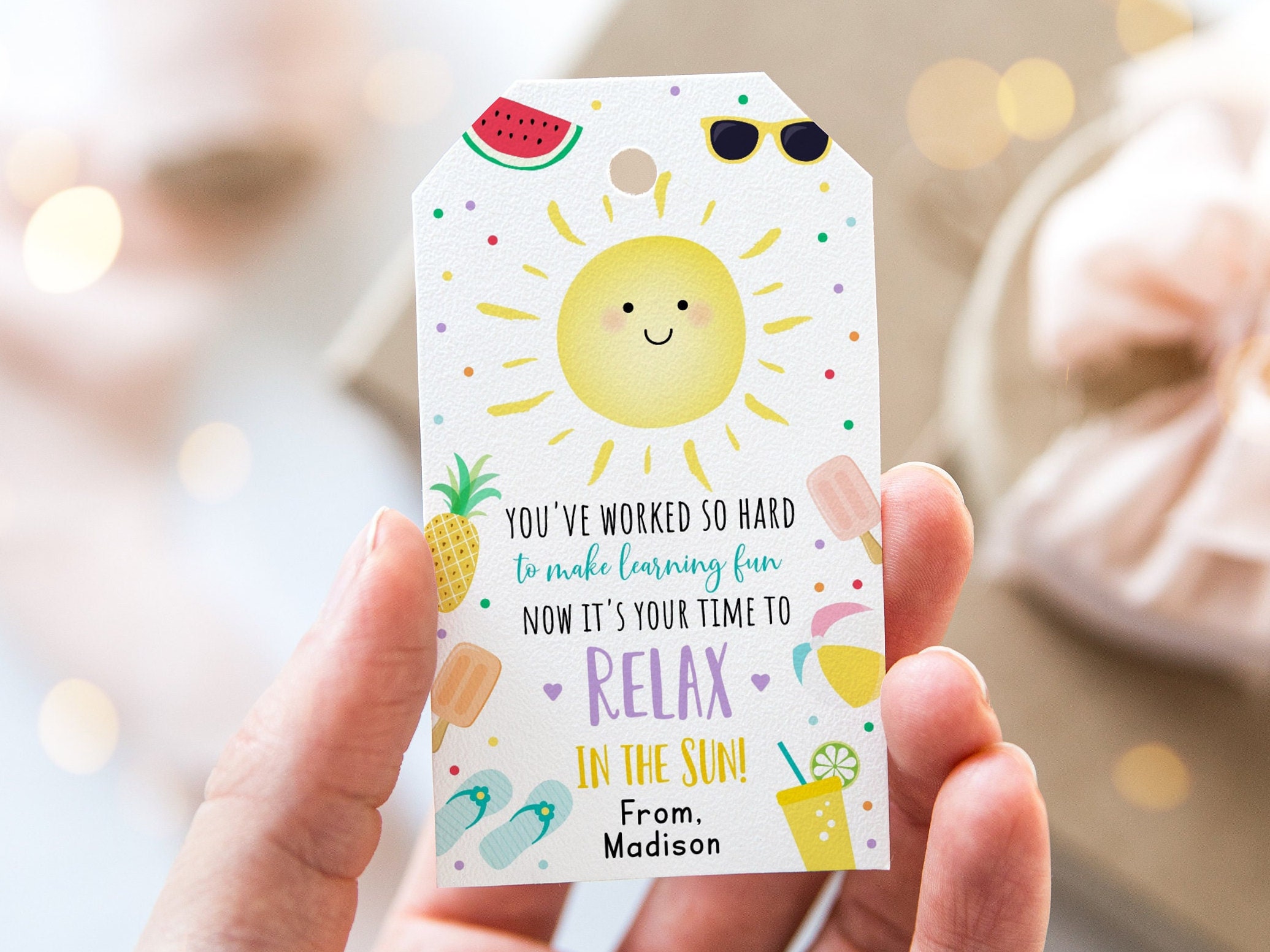 Editable Summer Teacher Appreciation Gift Tag Relax in the Sun Tag ...