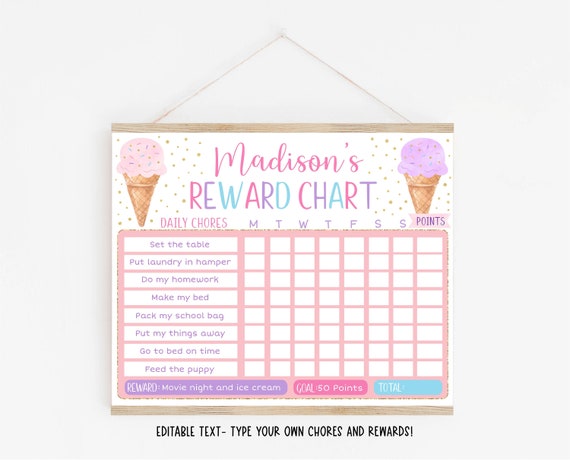 Editable Ice Cream Reward Chart, Ice Cream Behavior Chart, Rainbow Ice ...