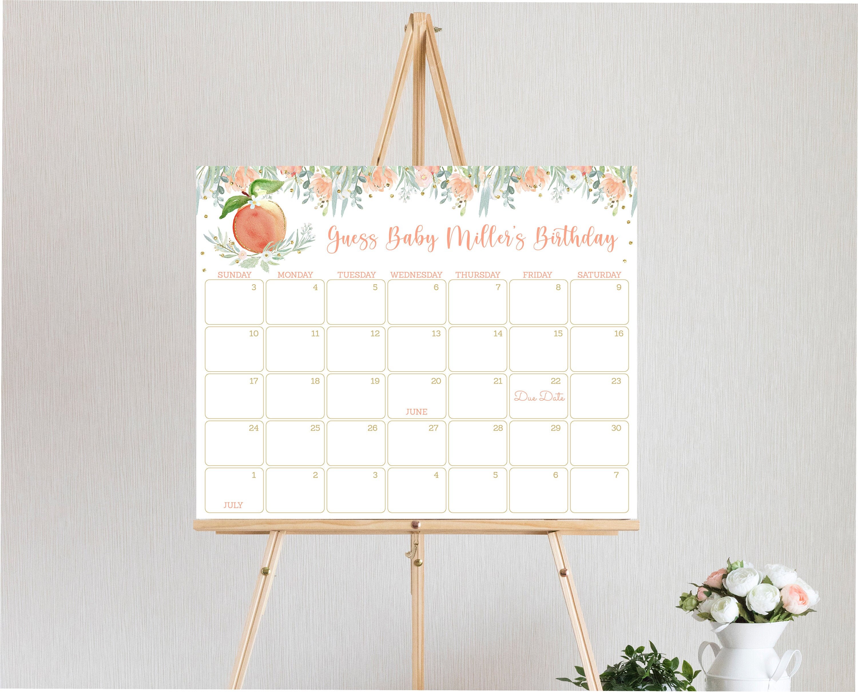 Editable Peach Baby Due Date Calendar Game Little Peach Baby | Etsy