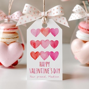 Editable Happy Valentine's Day Gift Tag Favor Tag Pink Red Watercolor ...