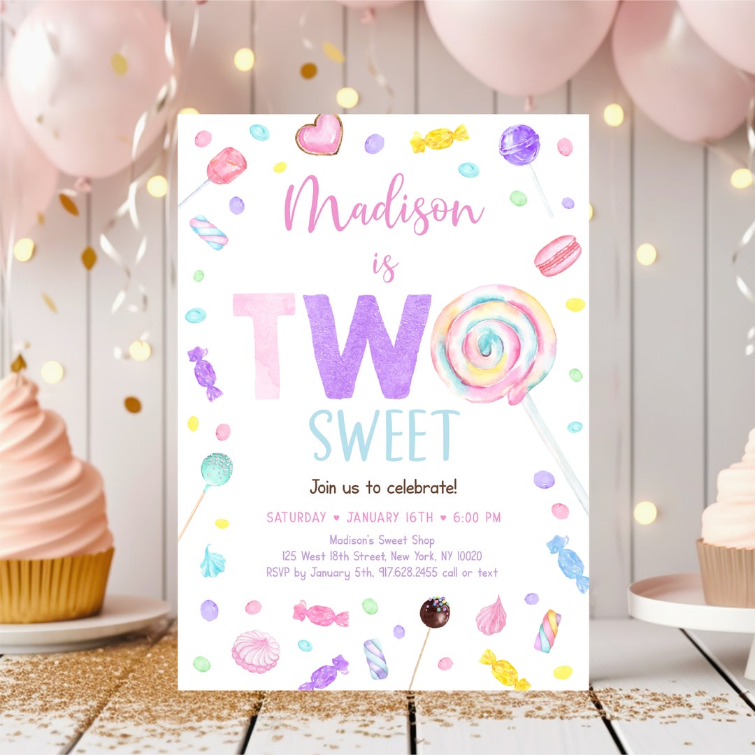 Editable TWO Sweet Birthday Invitation Two Sweet Birthday Invite Sweet ...