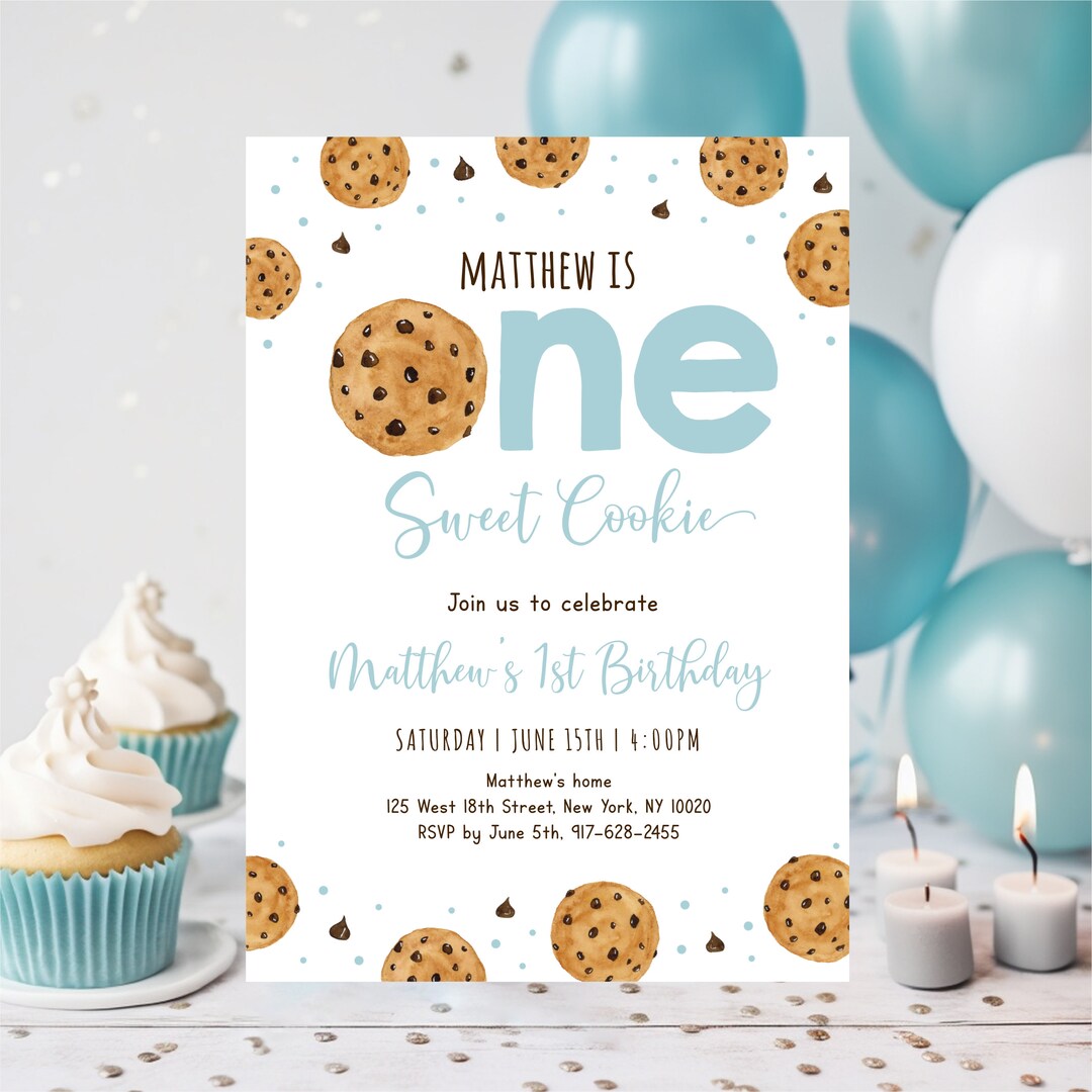 Editable Cookie First Birthday Invitation, One Sweet Cookie Birthday ...