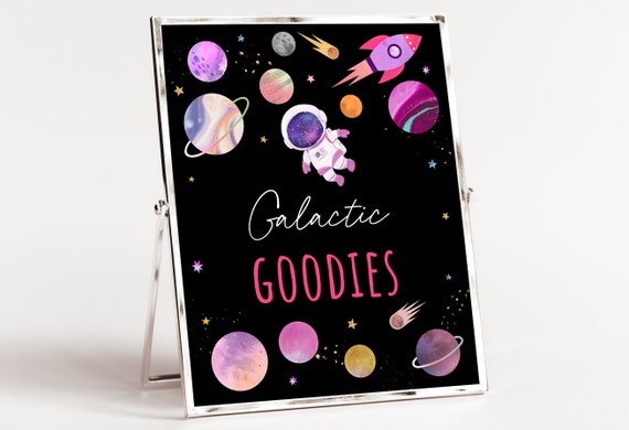 Space Galactic Goodies Birthday Sign Snack Sign Pink Girl Astronaut ...