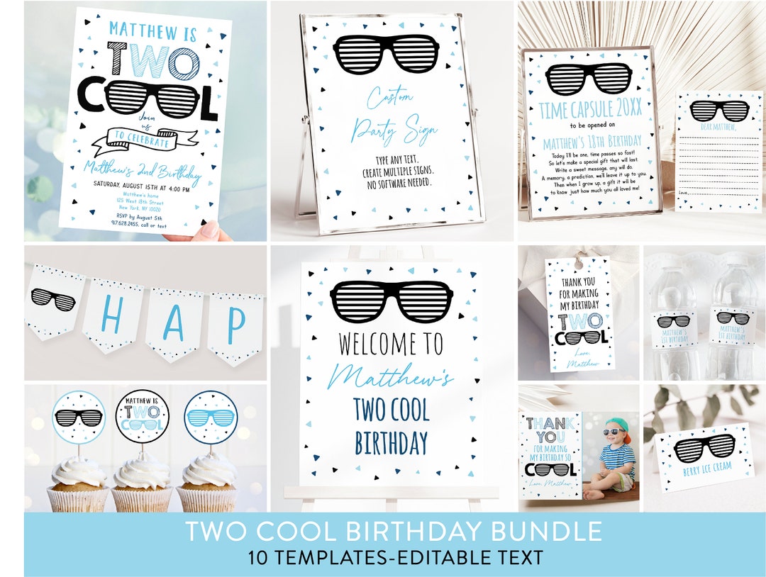 Two Cool Birthday Invitation Bundle Two Cool Party Sunglasses - Etsy