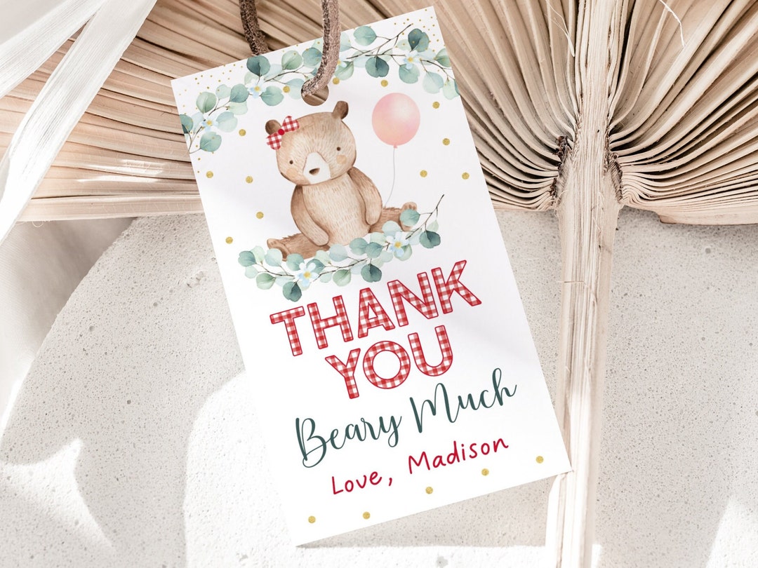 Editable Teddy Bear Thank You Tag Favor Tag Red Gold Girl - Etsy
